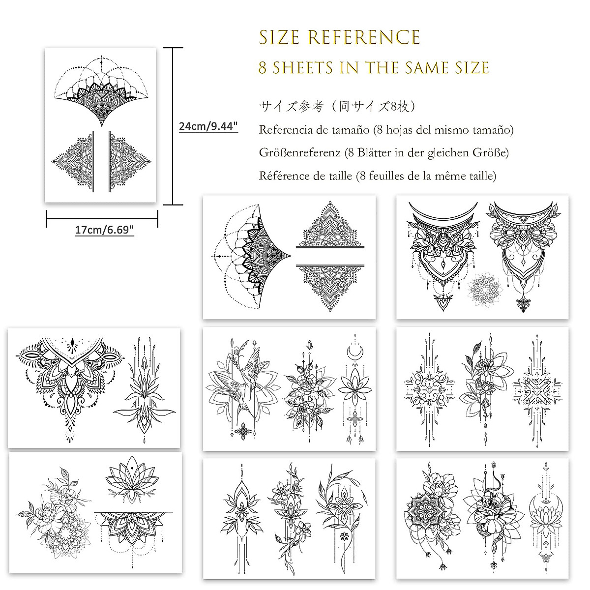 Roarhowl Metallic sparkle temporary tattoos, gold, silver, suitable for all skin tones (silvery 4)