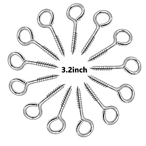 AYSUM 20Pcs 3.2 Inch Screw Eyes Heavy Duty Stainless Steel Screw in Eye Hooks for Wood, Metal Eye Lag Eyebolt for Indoor & Outdoor Use
