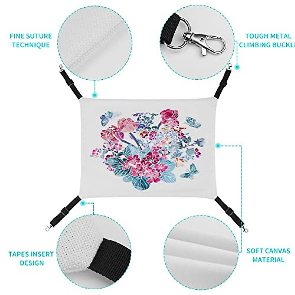 Floral Flowers and Butterfly Pet Hammock Bed Guinea Pig Cage Hammock Small Animal Hanging Bed for Ferret, Chinchilla, Puppy and Other Small Animals