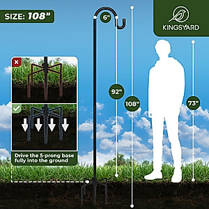 Kingsyard Adjustable Shepherd Hooks for Outdoor - Heavy Duty Bird Feeder Pole with 5 Prong Base, Garden Plant Hanger, Weddings Decor, Solar Light Lanterns, 60 inch