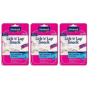 Vitakraft 3 Pack of Salmon Lick 'n' Lap Snack, 5 Tubes Each, Interactive Wet Cat Treat