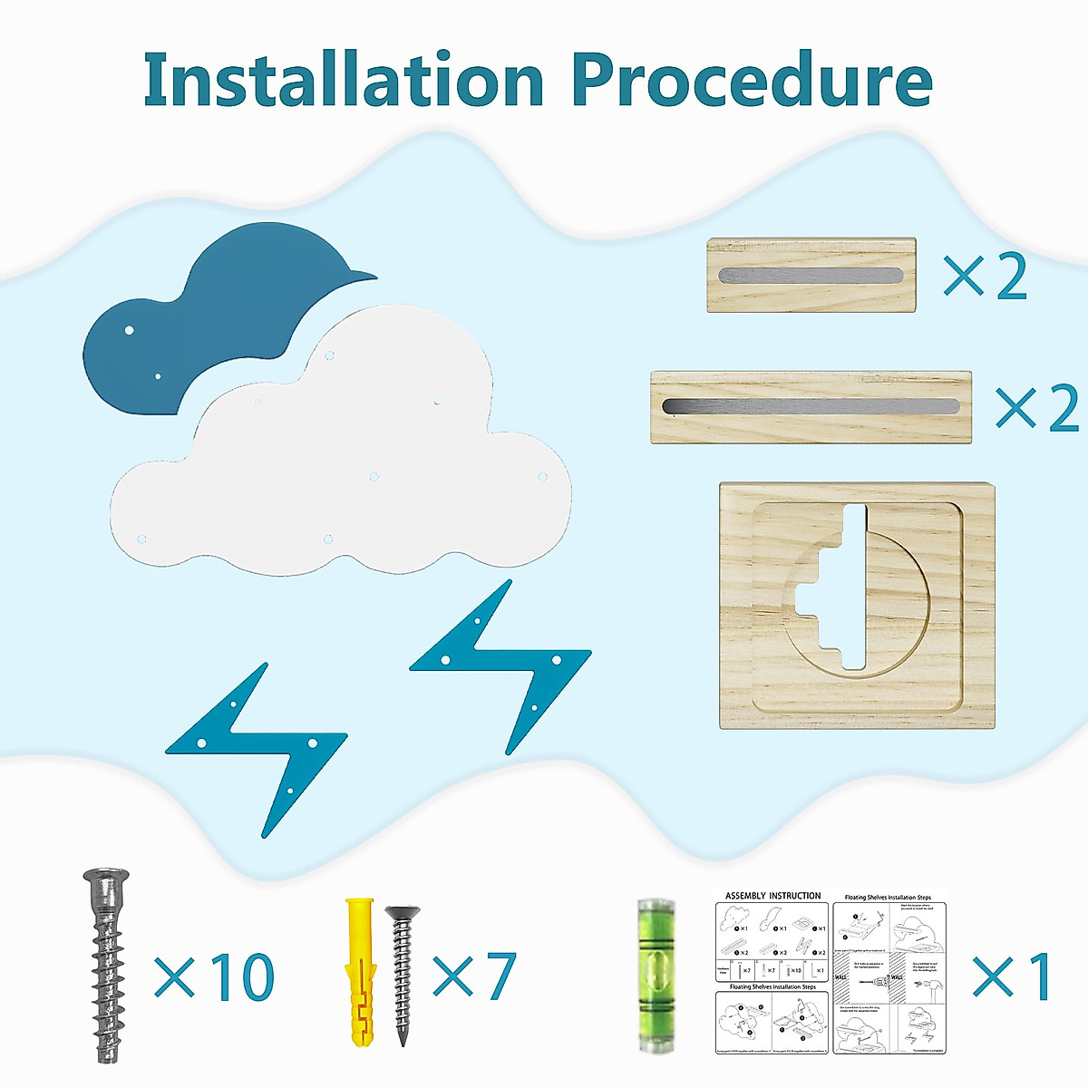 Sumbame Cloud Tonie Shelf for Toniebox Storage - Tonie Magnetic Wall Shelf for Tonie Figures, Toniebox, Charging Station, Decorative Hanging Shelf for Kids, Nursery Room (Cloud and 2 Lightning)
