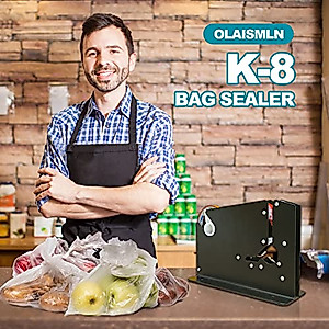 Steel Tape Bag Sealer Machine with Trimmer Blade, Heavy Duty Metal Produce Bag Sealing Taper Dispenser, Ideal for Ground Meat Packaging System & Bag Neck Sealer (Bag Sealer Patent Pending)