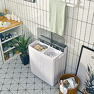 Giantex Portable Washing Machine, Twin Tub Washer and Dryer Combo, 21Lbs (14.4Lbs Washing and 6.6Lbs Spinning), Compact Mini Laundry Washer for Apartment and Home, Semi-Automatic Built-in Drain Pump