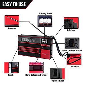 AM FM Portable Radio - Rechargeable Radio with Flashlight Portable AM/FM SW 1-2 Multiwave Radio - Super Strong Signal Large Speaker Transistor Antenna Gift for The Elderly, Friends, Couples(S307)