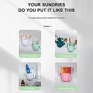 Gecau 4PC Cactus Shape Storage Box - Punch-Frees Cartoon Soap Holder - Wall Mounted Makeup Tool Container for Shower Toilet Bathroom Kitchen