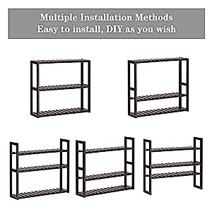 Kinsuite 3-Tier Bathroom Adjustable Multifunctional Bamboo Shelf Layer Rack Wall Mounted Utility Storage Organizer Towel Shelves Kitchen Living Room Holder, Dark Brown
