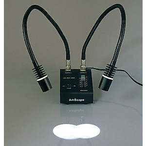 AmScope SM-1TSW2-L6W-10M Digital Professional Trinocular Stereo Zoom Microscope, WH10x and WH25x Eyepieces, 3.5X-225X Magnification, 0.7X-4.5X Zoom Objective, 6W Dual-Gooseneck LED Light, Pillar Stand, 85V-265V, Includes 0.5X and 2.0X Barlow Lenses, Inclu