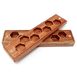 Hexagonal Wood Dice Storage Case with Magnetic Lid - Box Holds Polyhedral 7 Die Set for DND, D&D, RPG - Rosewood