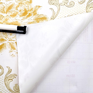 LovingWay 14.7 feet Wallpaper Roll Vintage Shelf Liner Self-Adhesive 17.7x177 Inch Drawer Covering PVC Paper Upgrade Old Furnitures Looking Yellow Damask