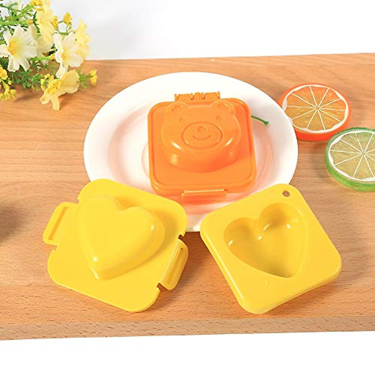 Qiilu Egg Molds, 6Pcs Set Food Grade PP Plastic, Decorative Food Shaping for Boiled Eggs, Box Preparation, Cute Shapes - Rabbit, Bear, Fish, Car, Star, Love Heart