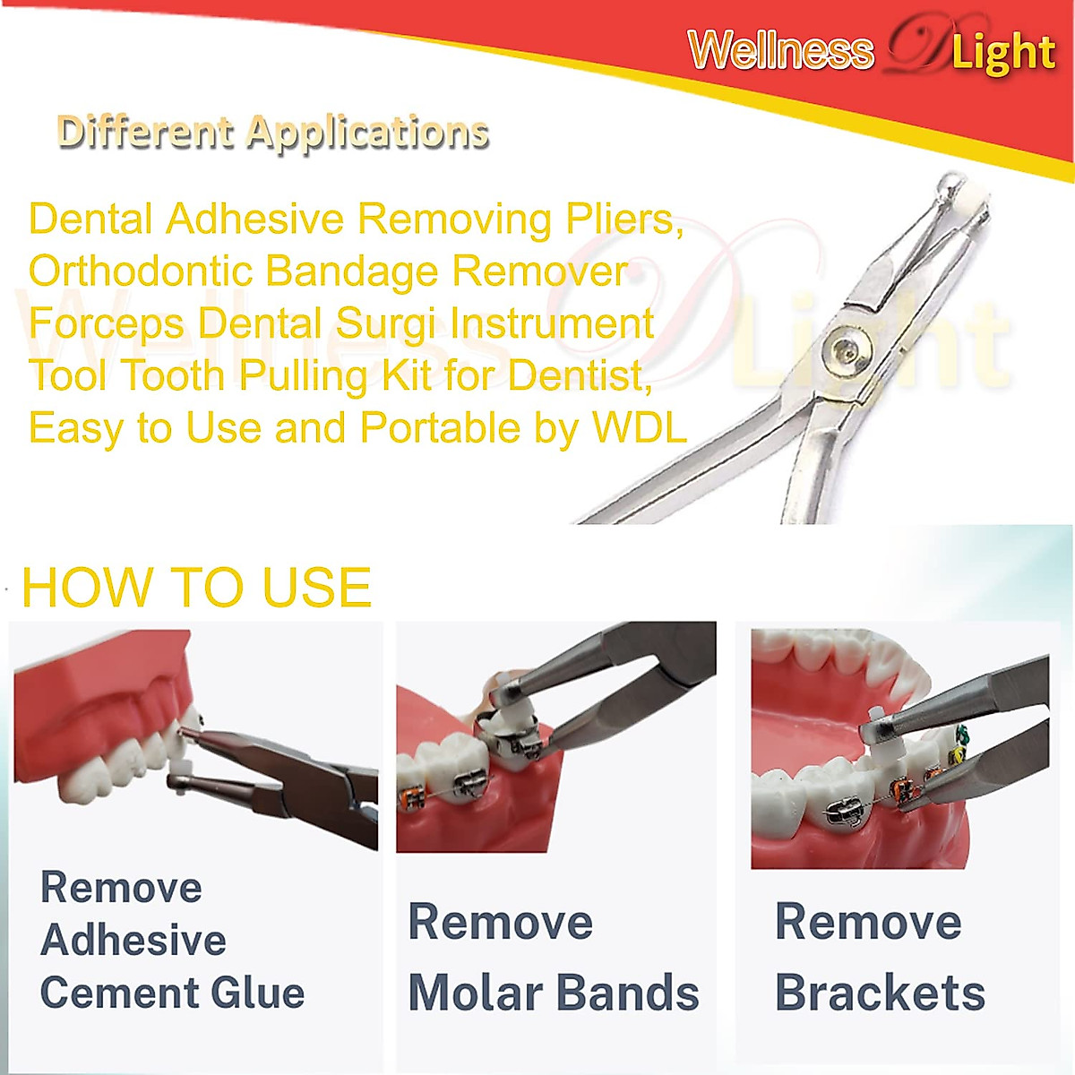 WellnessD'Light WDL Dental Adhesive Removing Pliers, Orthodontic Bandage Remover Forceps Dental Surgi Instrument Tool Tooth Pulling Kit for Dentist, Easy to Use and Portable