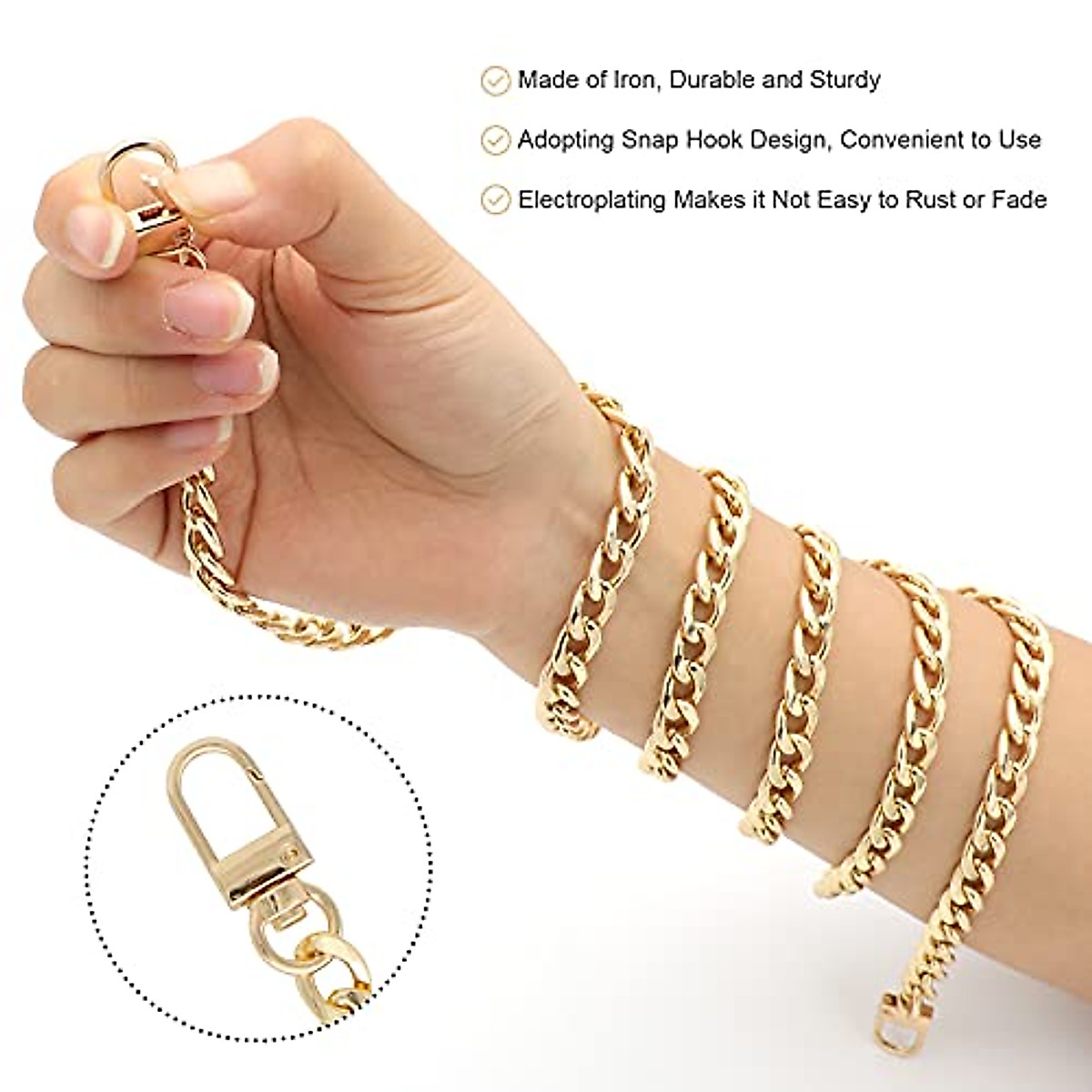 4 Pieces Different Sizes Iron Replacement Flat Chains Iron, Metal Chain Strap for DIY Purse Handbag Shoulder Crossbody Bag Clutch by RAPUDA(15.4 Inch, 23.6 Inch, 31. 4 Inch, 47.2 Inch) Gold