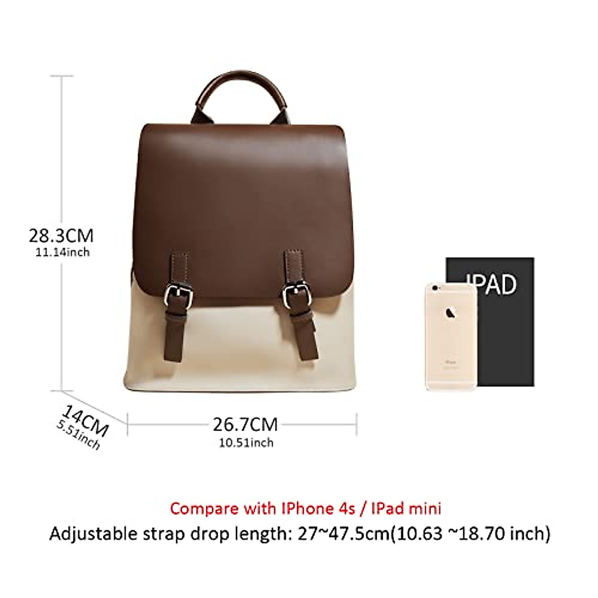 LAORENTOU Cowhide Leather Backpacks for Women Small Backpack Purse Convertable Straps Daypack Valentines Day (02 White, One Size)