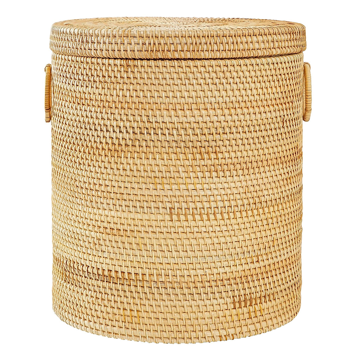 LALASUN Rattan Laundry Hamper With Lid, Round Wicker Large Hampers For Laundry With Liner Bag and Handles for Organizing Clothes Kids Toys Books (15.7" L×15.7"W×17.3"H）