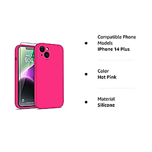 DEENAKIN Compatible with iPhone 14 Plus Case - Enhanced Camera Protection and Screen Protector - Soft Liquid Silicone Cover - Slim Fit Protective Phone Case 6.7" for Women Girls - Hot Pink