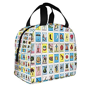 Colorful Mexican Loteria Cards Lunch Bag for Women Girls Kids Insulated Picnic Pouch Thermal Cooler Tote Bento Large Meal Prep Cute Bag Big Leakproof Soft Bags for Lunch Box, Camping, Travel, Fishing