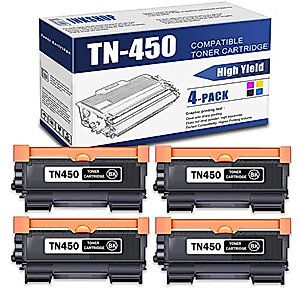 TN450 Compatible TN-450 Black High Yield Toner Cartridge Replacement for Brother TN-450 DCP-7060D DCP-7065DN Intellifax 2840 MFC-7240 HL-2130 HL-2132 Toner.(4 Pack)