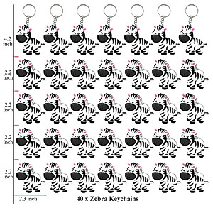 Elecrainbow 40 Pack Zebra Keyring Pack Party Favor for Zebra Lover, Guest Return Gift, Wild Animal Themed Party, Baby Shower, Birthday
