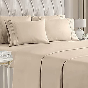 Queen Size Sheet Set - 6 Piece Set - Hotel Luxury Bed Sheets - Extra Soft - Deep Pockets - Easy Fit - Breathable & Cooling Sheets - Wrinkle Free - Comfy - Cream Bed Sheets - Queens Sheets - 6 PC