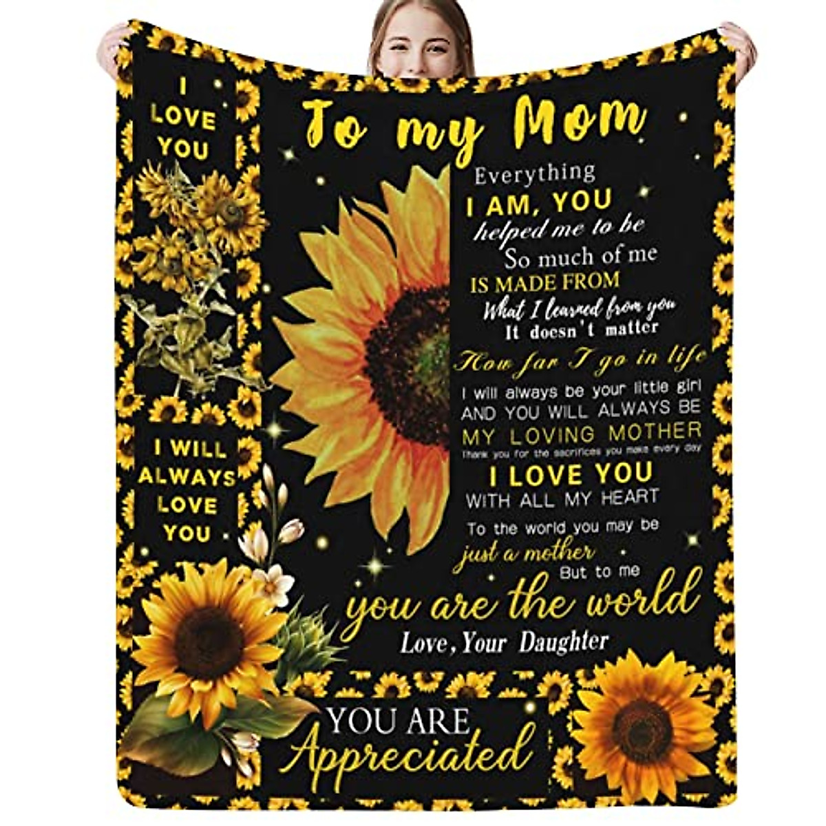 to My Mom Gifts Blanket Mother's Day Blanket Gifts for Mom from Daughter Sunflower Throw Blanket Lightweight Fuzzy Cozy Soft Flannel Blanket for Living Room Bedroom Couch Bed Sofa 40x50 Inch