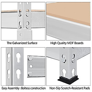 Topeakmart 4 PCS 5-Tier Utility Shelves, Metal Storage Shelves Garage Shelving Unit Adjustable Garage Storage Shelves Storage Racks Heavy Duty Shed Shelving- Silver, 27.5 x 12 x 60 Inch