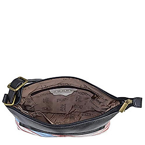Anna by Anuschka Women s Anna Handpainted Anuschka Women Genuine Leather Medium Crossbody Handbag Hand Painted Exterior Stars and Stripe, Stars Stripes Black, One Size US