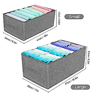 Valease 2-Pack Linen Fabric Storage Bin for Shelves(No Lid)，Washable Storage Box Containers Baskets Cube with Handles for Bedroom,Closet Organizer,Office,Living Room,Nursery (Grey, Small)