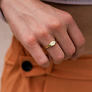 espere 18K Gold Plated Tiny Signet Ring Oval Pinky Stacking Ring North Star Dainty Gold Rings for Women