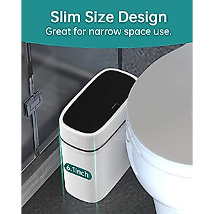 WOA WOA 14 Litre Trash Can with Press Top Lid | 3.7 Gallons Black Plastic Garbage Bin | Slim Wastebasket for Bathroom, Kitchen, Toilet, Office, Room, Bedroom