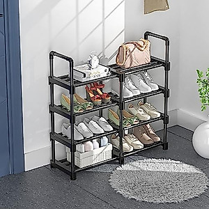 RightTech 3-Tier Shoe Rack, 90CM Long Adjustable & Stackable Metal Shoe Shelf Storage Organizer, Heavy Duty Metal Free Standing Shoe Rack for Entryway Closet Doorway, Black