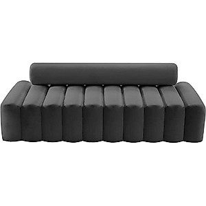 Meridian Furniture Melody Collection Velvet Upholstered Sofa with Deep Channel Tufting, Grey