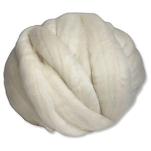 Revolution Fibers Merino Wool Roving 1 lb (16 Ounces) for Spinning | Soft Chunky Jumbo Yarn for Arm Knitting Blanket |100% Natural Undyed (Off-White) Wool Yarn, Felting Core, Carded Stuffing