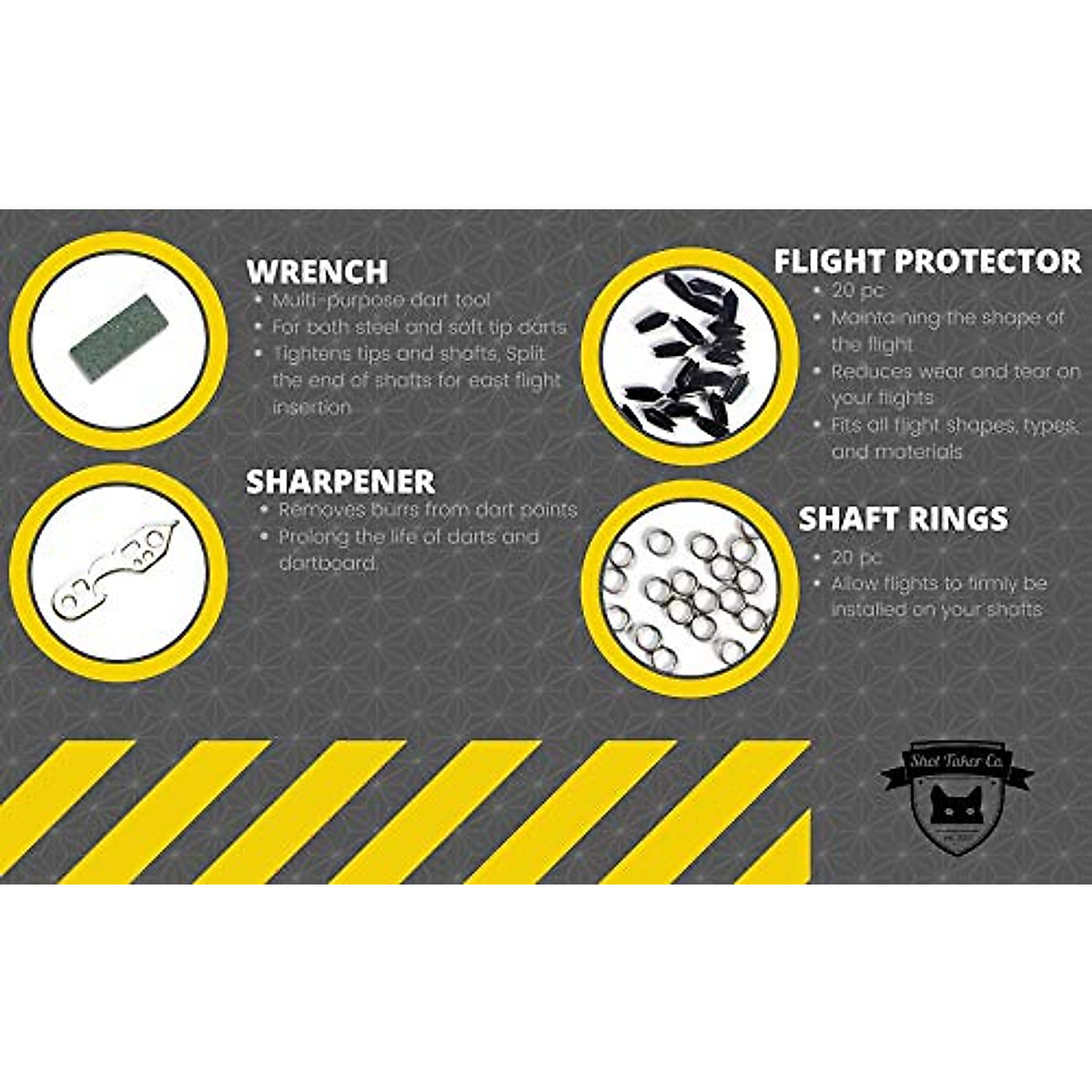 SHOT TAKER CO. EST. 2017 Deluxe Darts Tune up Kit Box | Flights, Sharpener, Shafts, O-Rings, Flight Savers, Accessories (10416-Essential)