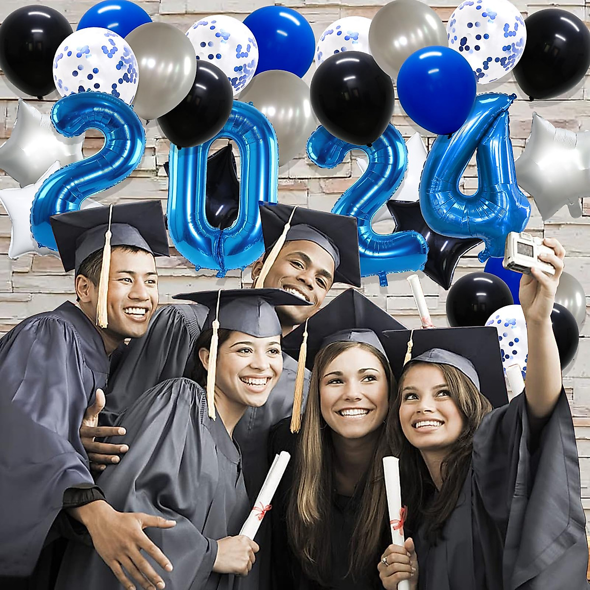 Graduation Decorations Class of 2024 Party Balloons, New Years Eve Party Supplies, 40in 2024 Foil Balloons, Latex Balloons for Birthday Wedding Prom Night Anniversary Bachelorette (Navy Blue Black)