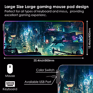 Imegny RGB Mouse Pad, XXL LED Gaming Mouse Mat Heavy Duty Anty Slip 35.4 * 15.7 Inches greencity