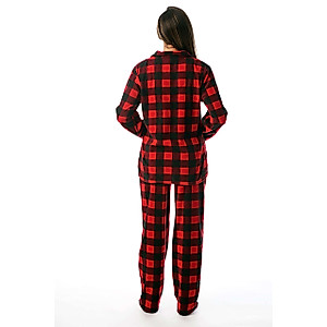 #followme Printed Microfleece Button Front PJ Pant Set with Socks 6370-10195-S, Red Black - Buffalo Plaid