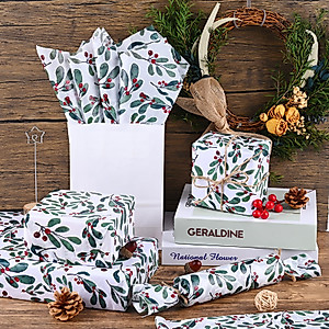 100 Sheets 20 * 14 Inches Christmas Tissue Paper for Gift Bags, Holly Berry Printed Tissue Paper for Gift Wrapping, Xmas Decorative Tissue for Birthday Wedding Winter Holidays DIY Craft