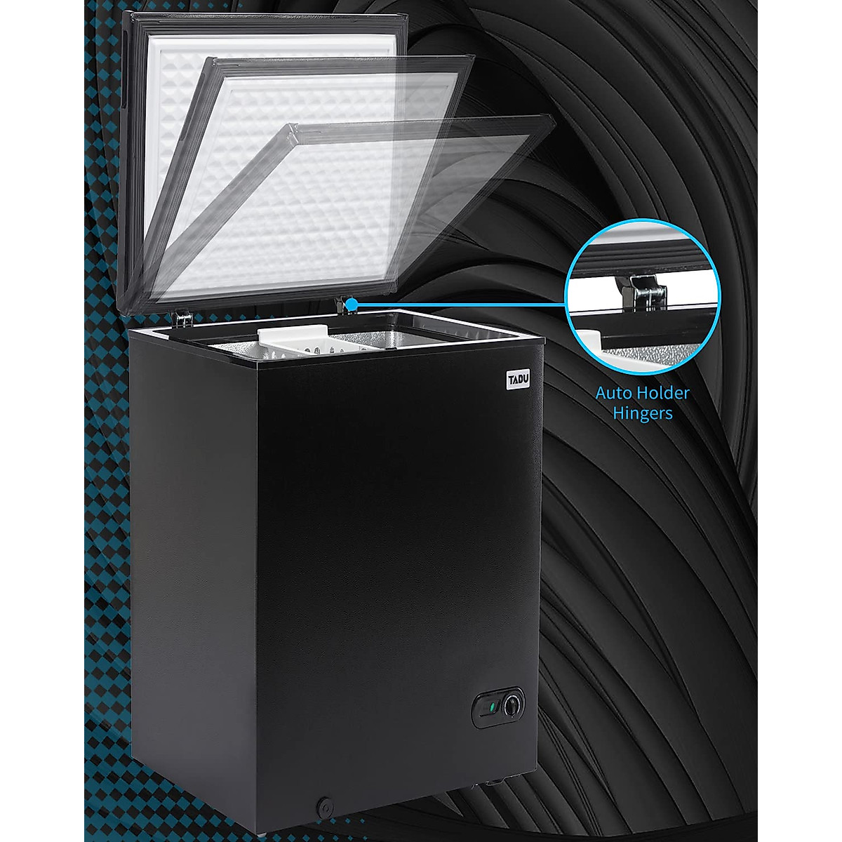 TABU 10.0 Cu Ft Chest Freezer, Deep Freezer with Removable Storage Basket, Top Open Door Chest Freezer, Black Freezer with 7 Level Adjustable Temperature, Compact Freezer with Top Open Door (Black)