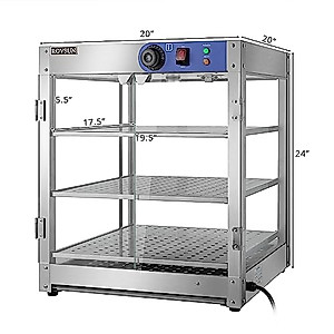 ROVSUN 3-Tier 110V Food Warmer, 800W Commercial Food Warmer Display Electric Countertop Food Pizza Warmer with LED Lighting Removable Shelves Glass Door, Pastry Display Case for Buffet Restaurant