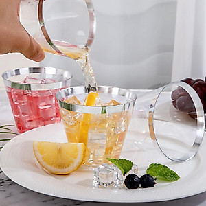 Nervure 240 PCS Silver Plastic Cups - 9Oz Silver Rimmed Plastic Cups - Heavy Duty Plastic Cups with Silver Rim Perfect for Weddings, Receptions & Parties