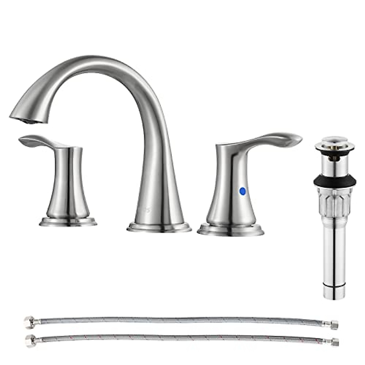 PARLOS Widespread 2 Handles Bathroom Faucet with Metal Pop Up Sink Drain and cUPC Faucet Supply Lines, Brushed Nickel, Demeter 13647