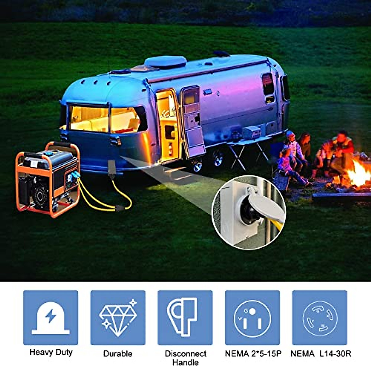 HDWS 3FT NEMA 2X 5-15P to L14-30R Y Adapter Cord, (2) 5-15 Male Plug 3 Prong to Generator Twist Lock L14-30 Female Receptacle 4 Prong, 120V/240V 30 Amp Generator Welder Dryer Power Cord Adapter