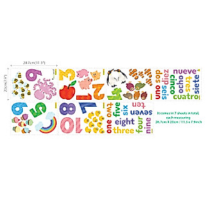 DECOWALL DS-2020ES Numbers Spanish + English Wall Decals Stickers Peel and Stick Removable Wall Stickers for Kids Nursery Bedroom Living Room