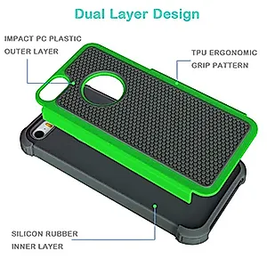 Jeylly iPhone SE Case (1st gen - 2016), iPhone 5S Cover, Shock Absorbing Hard Plastic Outer + Rubber Silicone Inner Scratch Defender Bumper Rugged Hard Case Cover for Apple iPhone SE/5S - Green