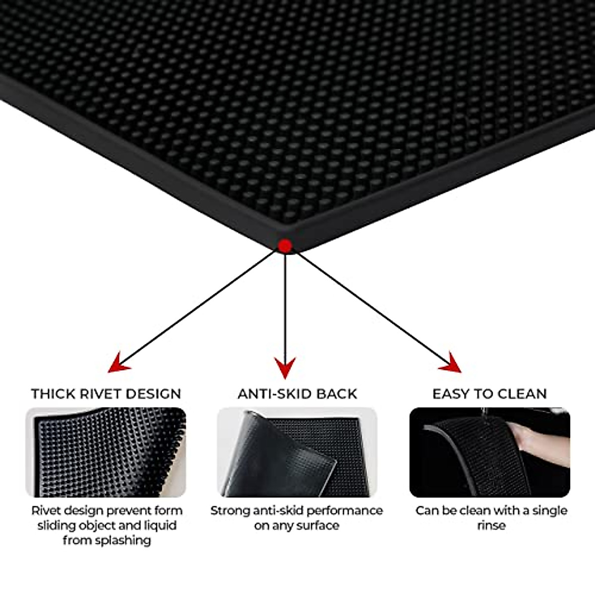 WISHMART | Black Bar Mats Set of 2 (18x12 Inches) | Drying, Durable and Stylish Spill Mats for Bars, Restaurants, Coffee Shops, Bar Mats for Countertop and Table Top, Non-Spill & Non-Toxic Mats