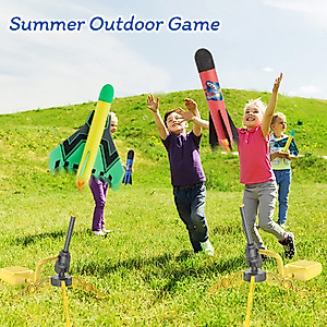 Rocket Toy Outdoor Rocket Launcher for Kids, Shoots Up to 100 Feet, 6 Colorful Rockets and 3 Planes with 2 Sturdy Launcher Toy Stand, Birthday Gift for Boys Girls Age 3-12