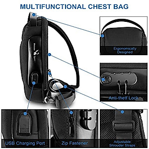 KUCINO Waterproof Anti-Theft Sling Bag with USB Recharging, Crossbody Sling Bags for Men and Women, Men'S Chest Bag Casual Shoulder Bag, One Strap Backpack, Perfect for Travel & Commute