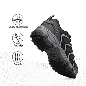 NORTIV 8 Men's Low Top Waterproof Hiking Shoes Trekking Trails Outdoor Work Shoes Black Dark Grey US Size 12 Wide 160448_LOW-W Armadillo