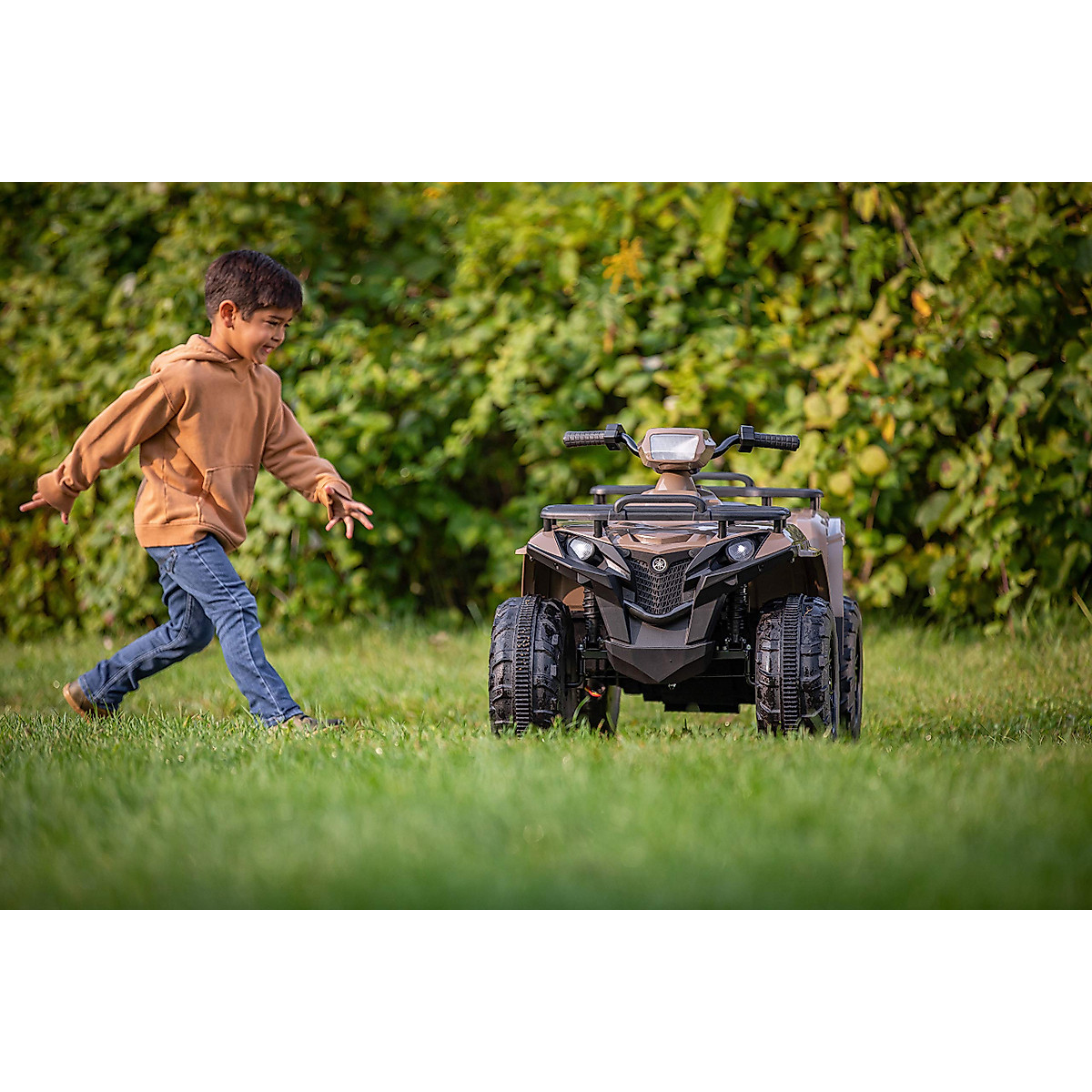 Kid Trax Yamaha ATV Toddler/Kids Electric Ride On Toy, 12 Volt, 3-7 yrs Old, Max Weight 88 lbs, Single or Double Riders, MP3 Player Input, Kodiak Tan